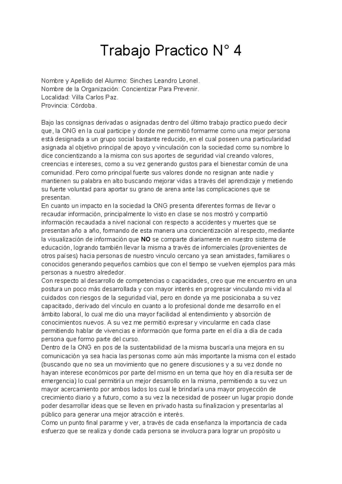 Trabajo Practico N°4 - swsw - Trabajo Practico N° 4 Nombre y Apellido ...