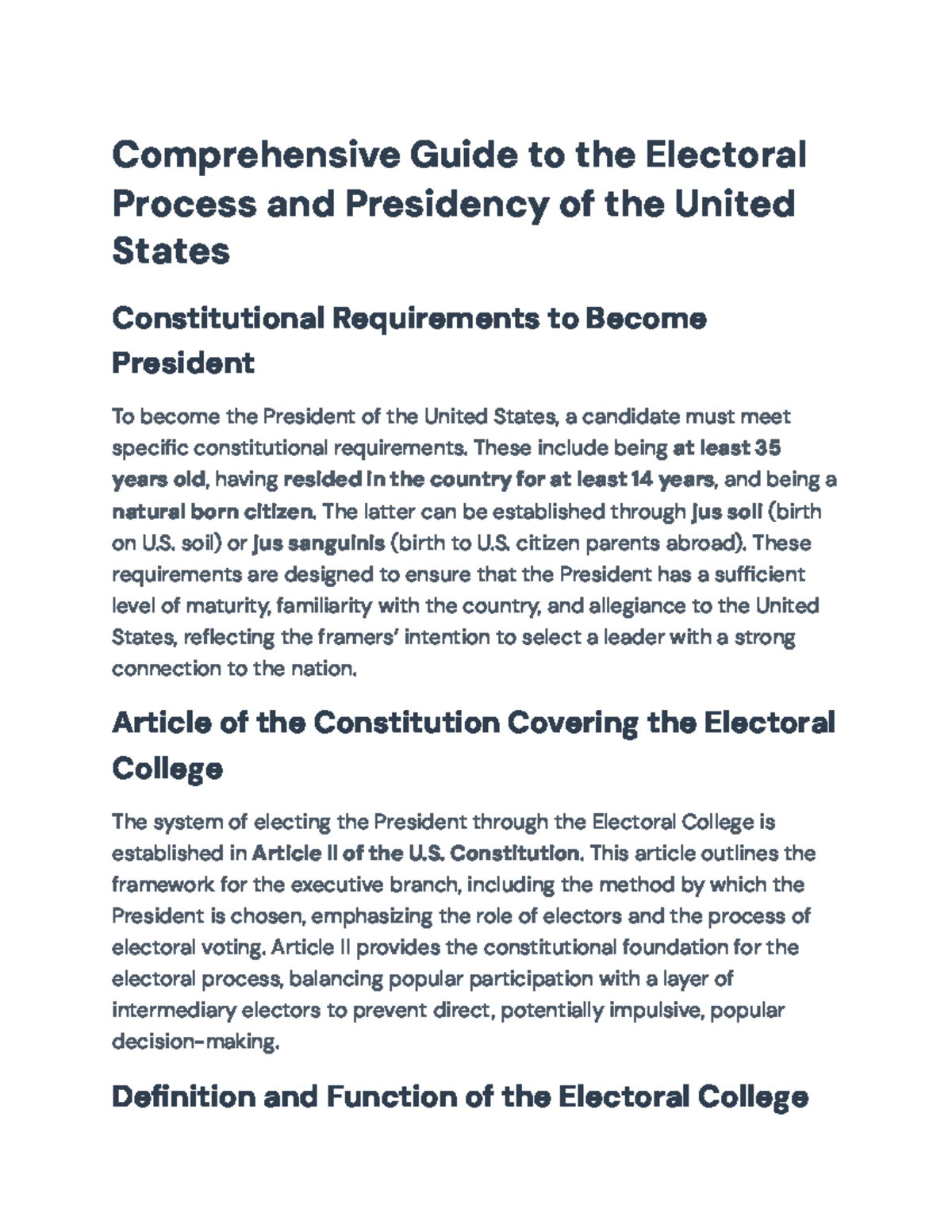 Comprehensive Overview of the U.S. Electoral Process and Presidency ...