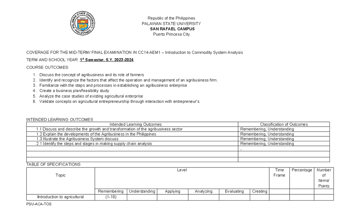 TOS-Commodity System - table of specification - Republic of the ...
