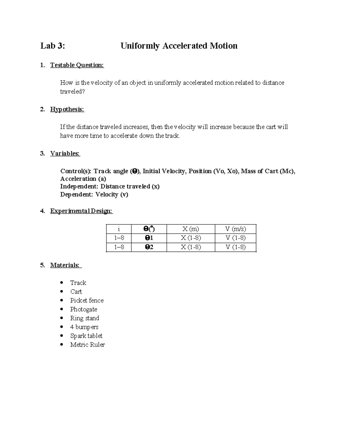 PHY111L Lab 3 Uniformly accelerated motion 3-2 - Lab 3: Uniformly ...