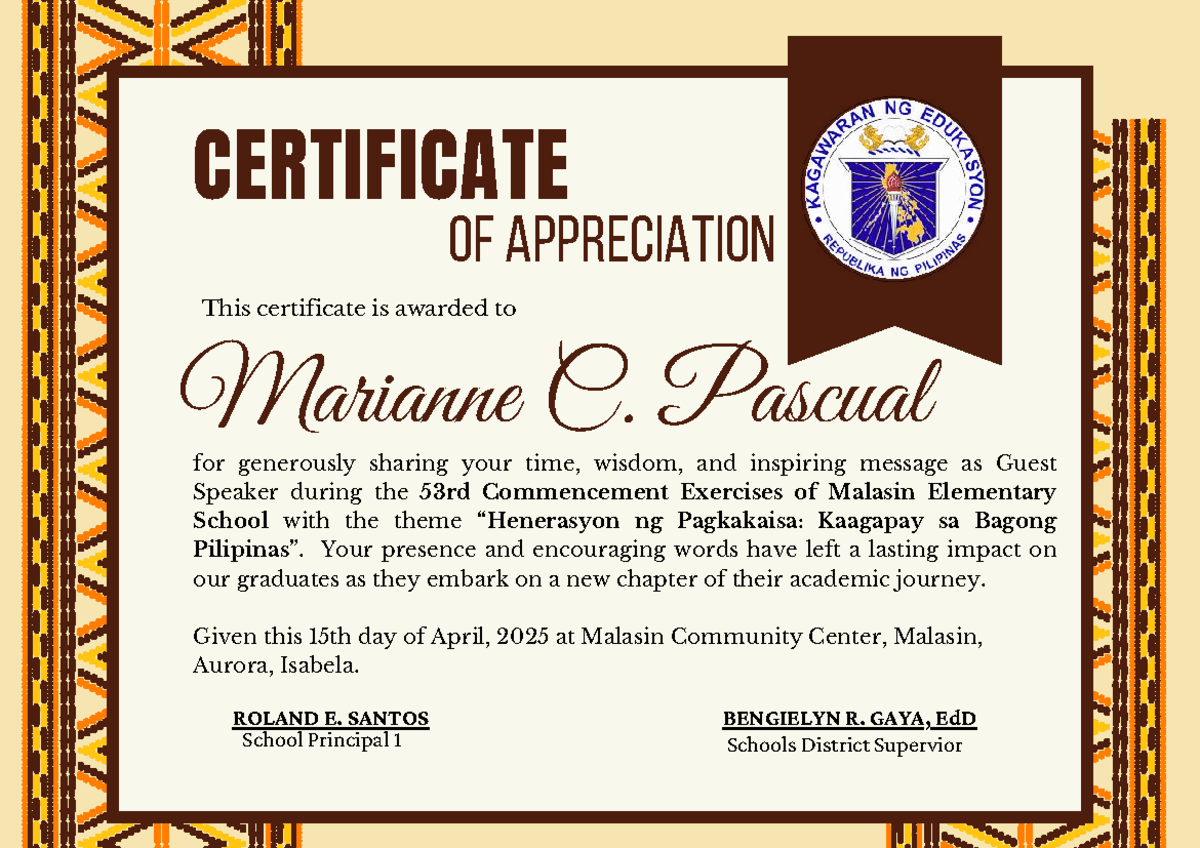 Certificate of Completion for Basic Textile Design Class 20250414 ...