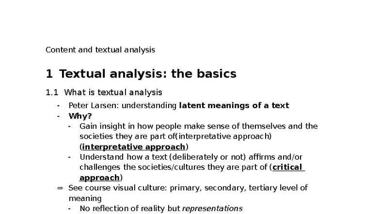 Content and Textual Analysis: Key Concepts and Approaches - Studocu