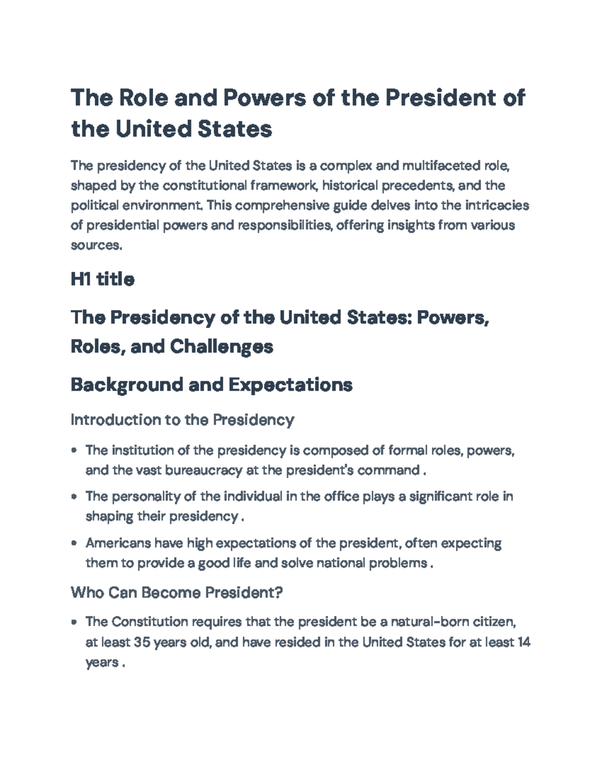 The Presidency of the United States: Powers, Roles, and Challenges ...