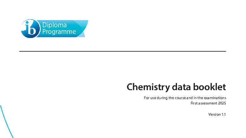 Diploma Programme Chemistry Data Booklet (First Assessment 2025) - Studocu
