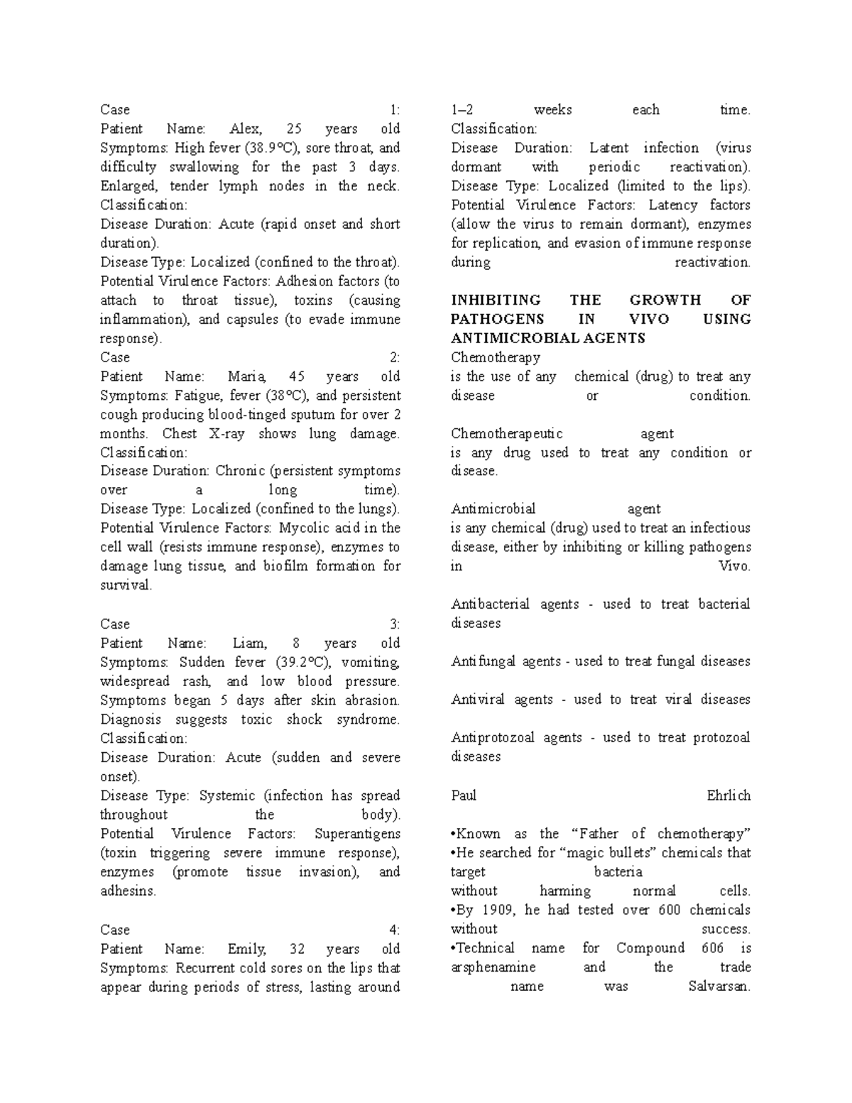 Micro PARA Midterm case studies and antimicrobial agents overview - Studocu