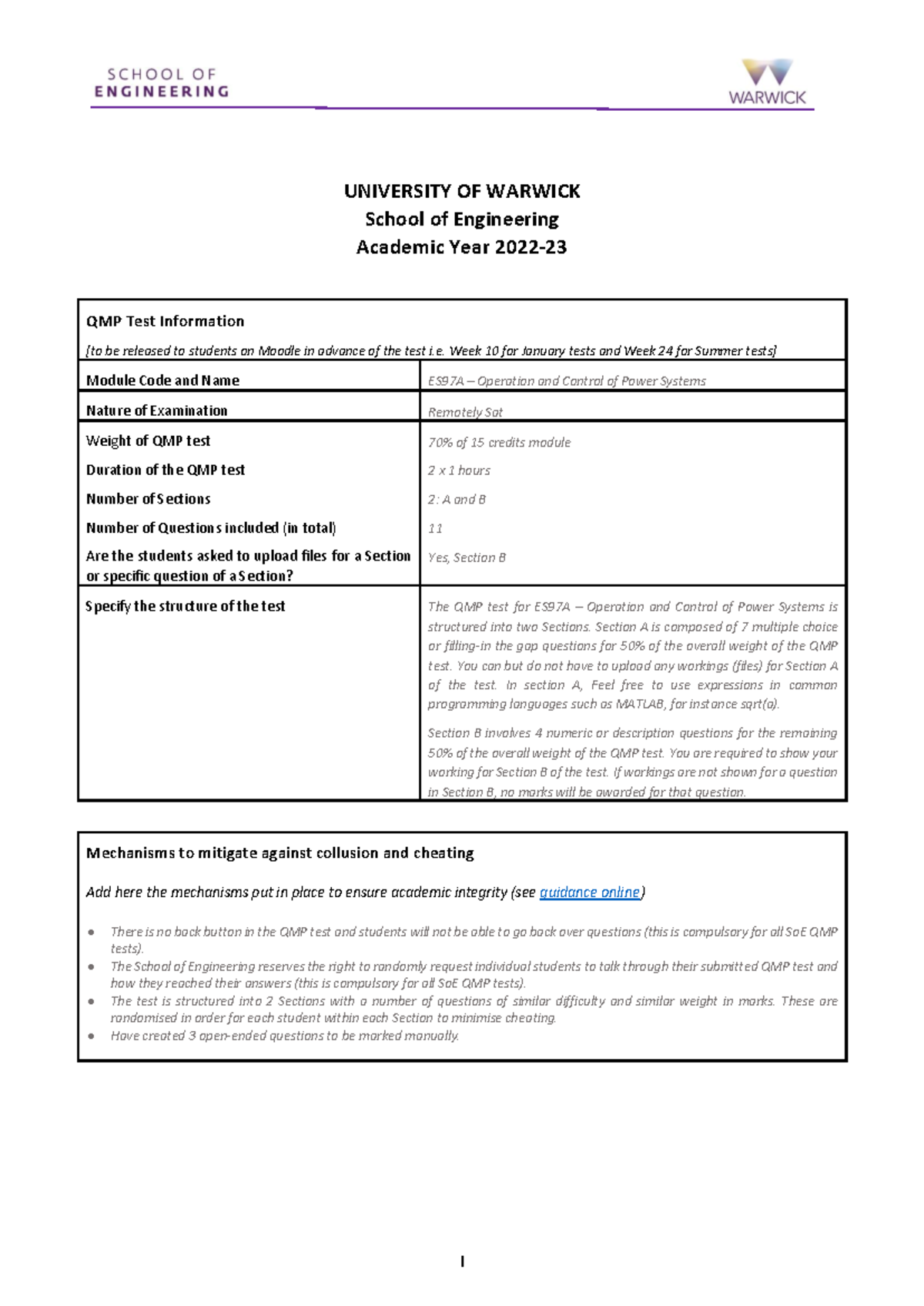 ES97A QMP Test 2022-23 Final Questions for External Review - Studocu