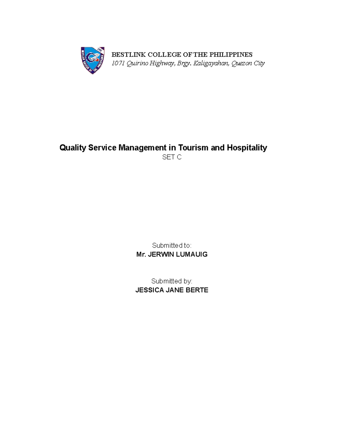 Case Study: Quality Service Management in Tourism & Hospitality 1071 ...