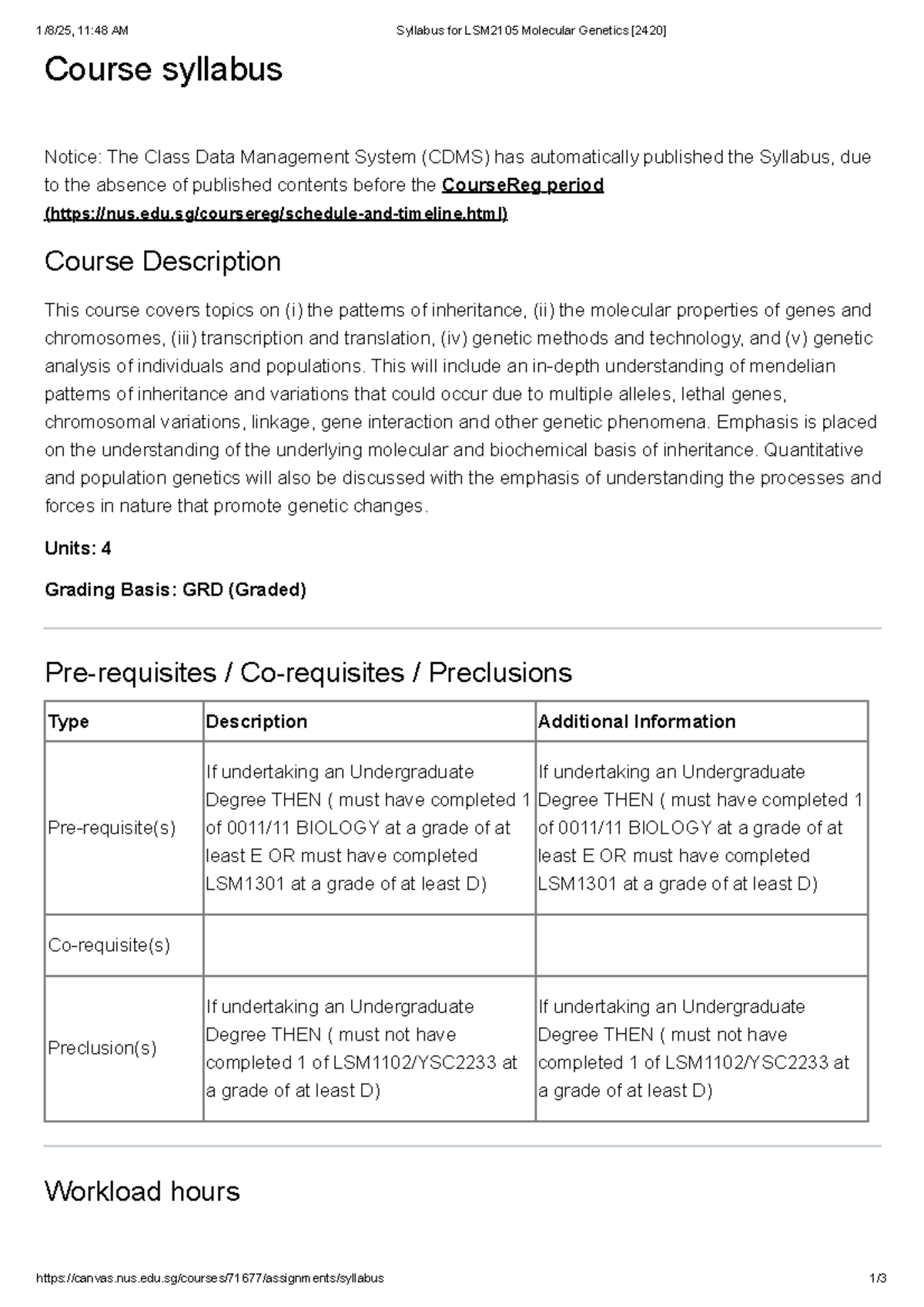 LSM2105 Molecular Genetics Course Syllabus Overview - Studocu