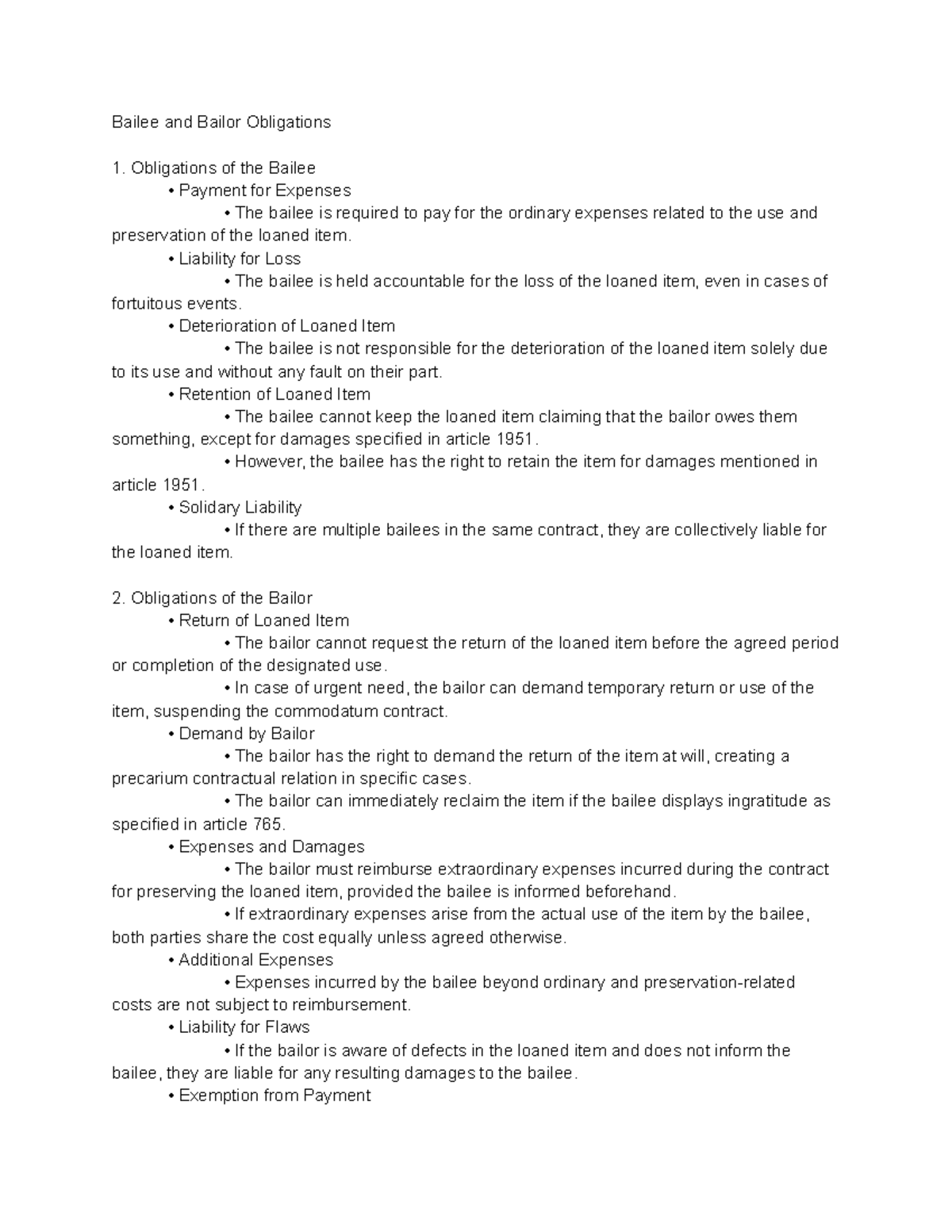 Law on Sales: Obligations of Bailor and Bailee Explained - Studocu