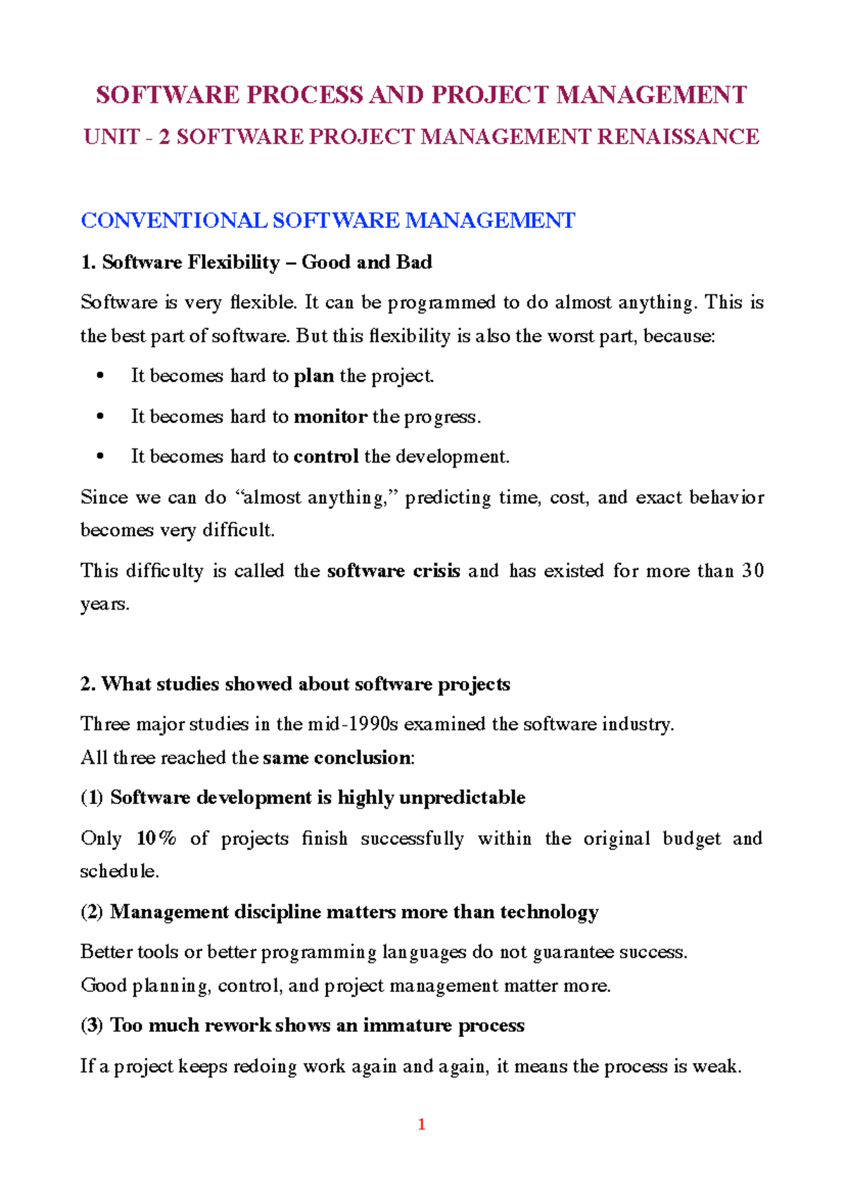 R22 SPPM Unit 2 - Software Project Management Overview and Insights - Studocu