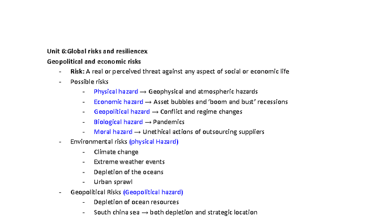 Unit 6: Global Risks and Resilience - Geopolitical and Economic Threats ...