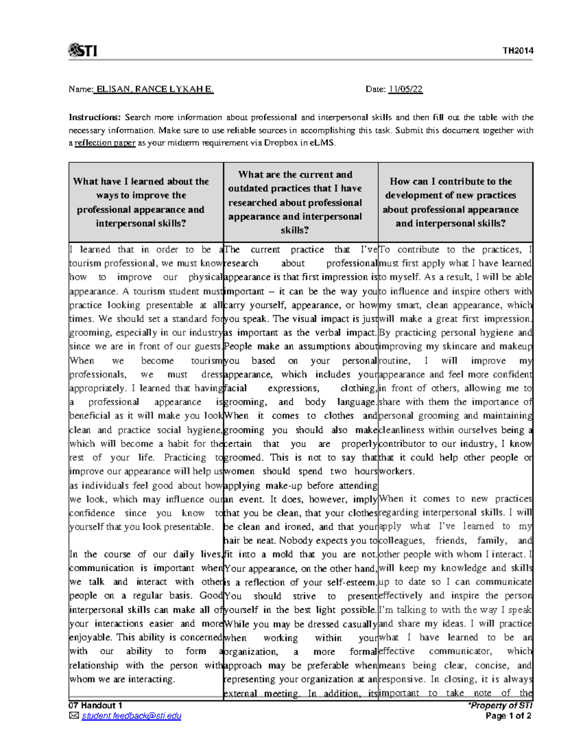 Elisan Profdev - ASSIGNMENT - 07 Handout 1 *Property of STI Name: ELISAN, RANCE LYKAH E. Date ...