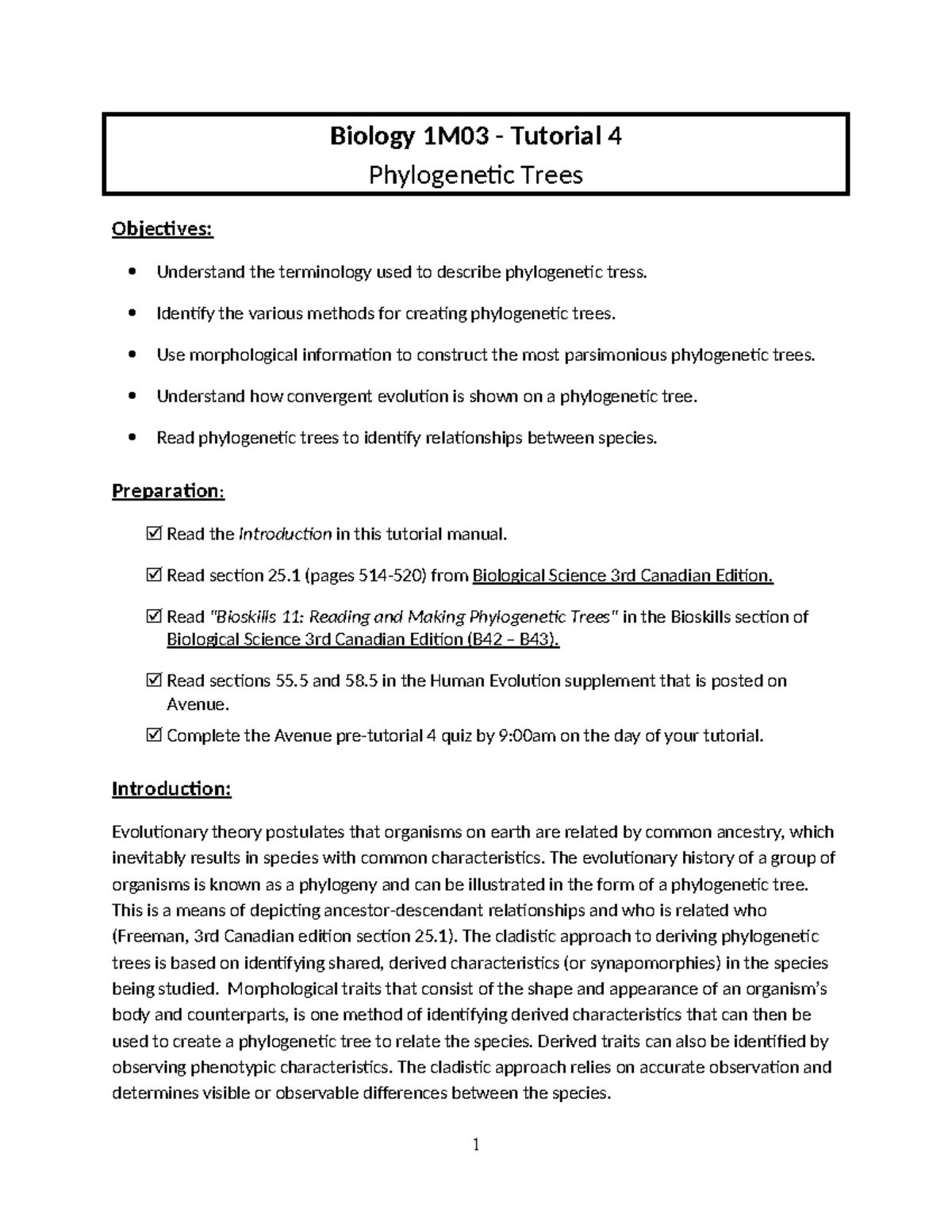 **Biology 1M03 Tutorial 4: Understanding Phylogenetic Trees F22** - Studocu