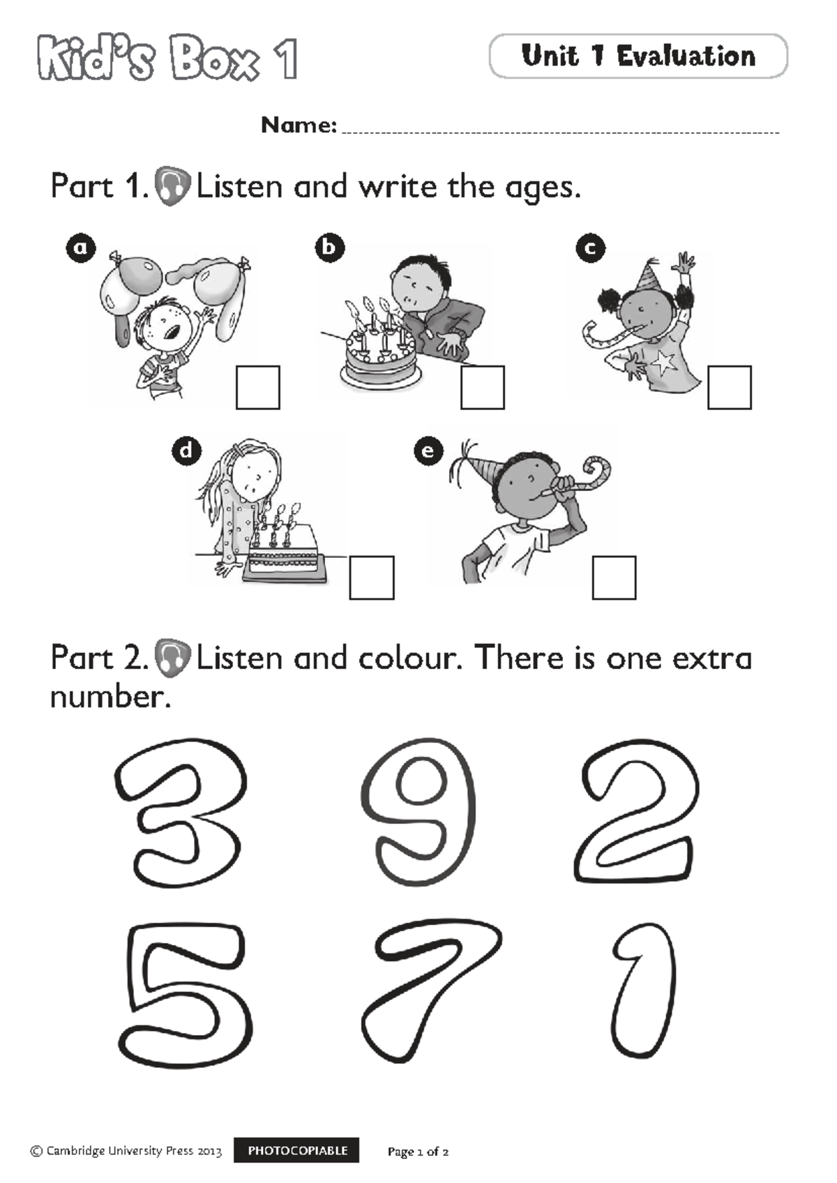 Kid's Box 1 Evaluation: Listening & Drawing Activities - Studocu