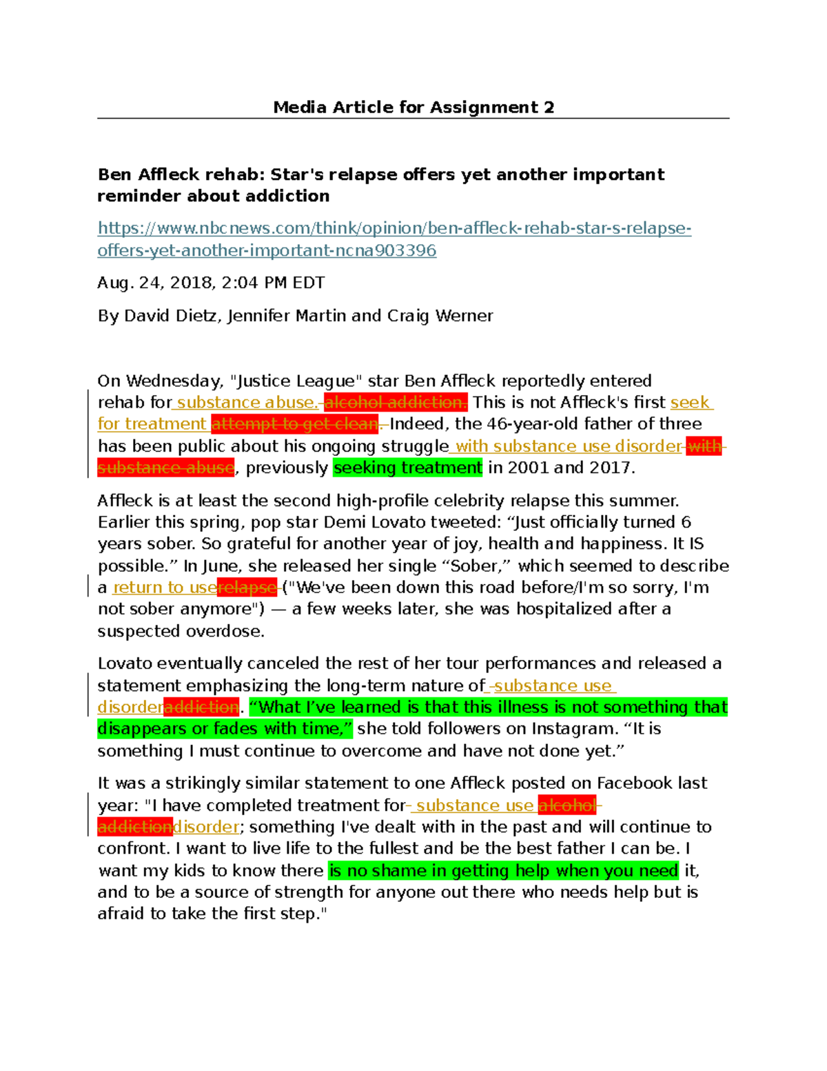 Assignment 2 - Media Article: Ben Affleck's Relapse and Addiction ...