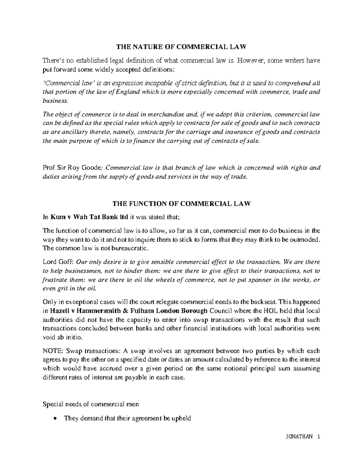 COMM. LAW Final Exam Notes: Overview of Commercial Law Concepts - Studocu