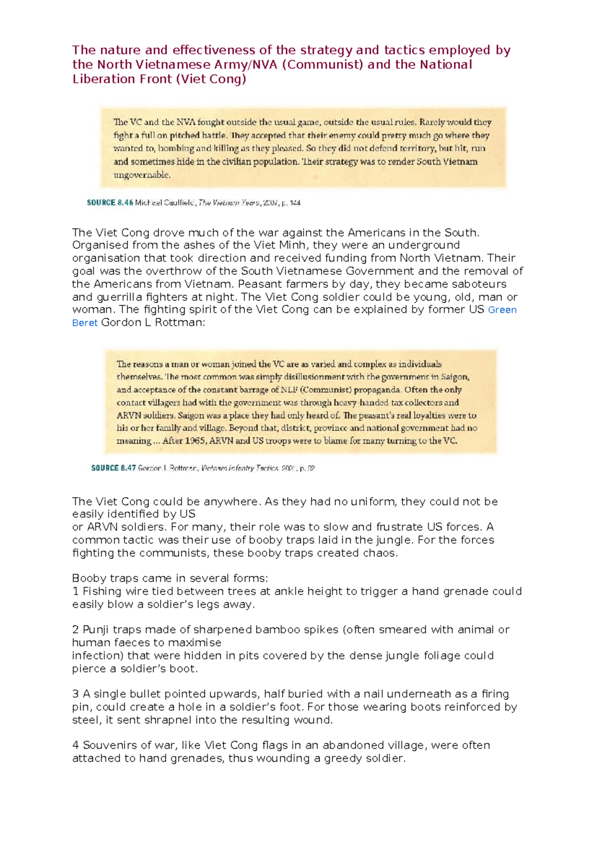 The Nature and Effectiveness of Viet Cong Tactics in Vietnam War - Studocu