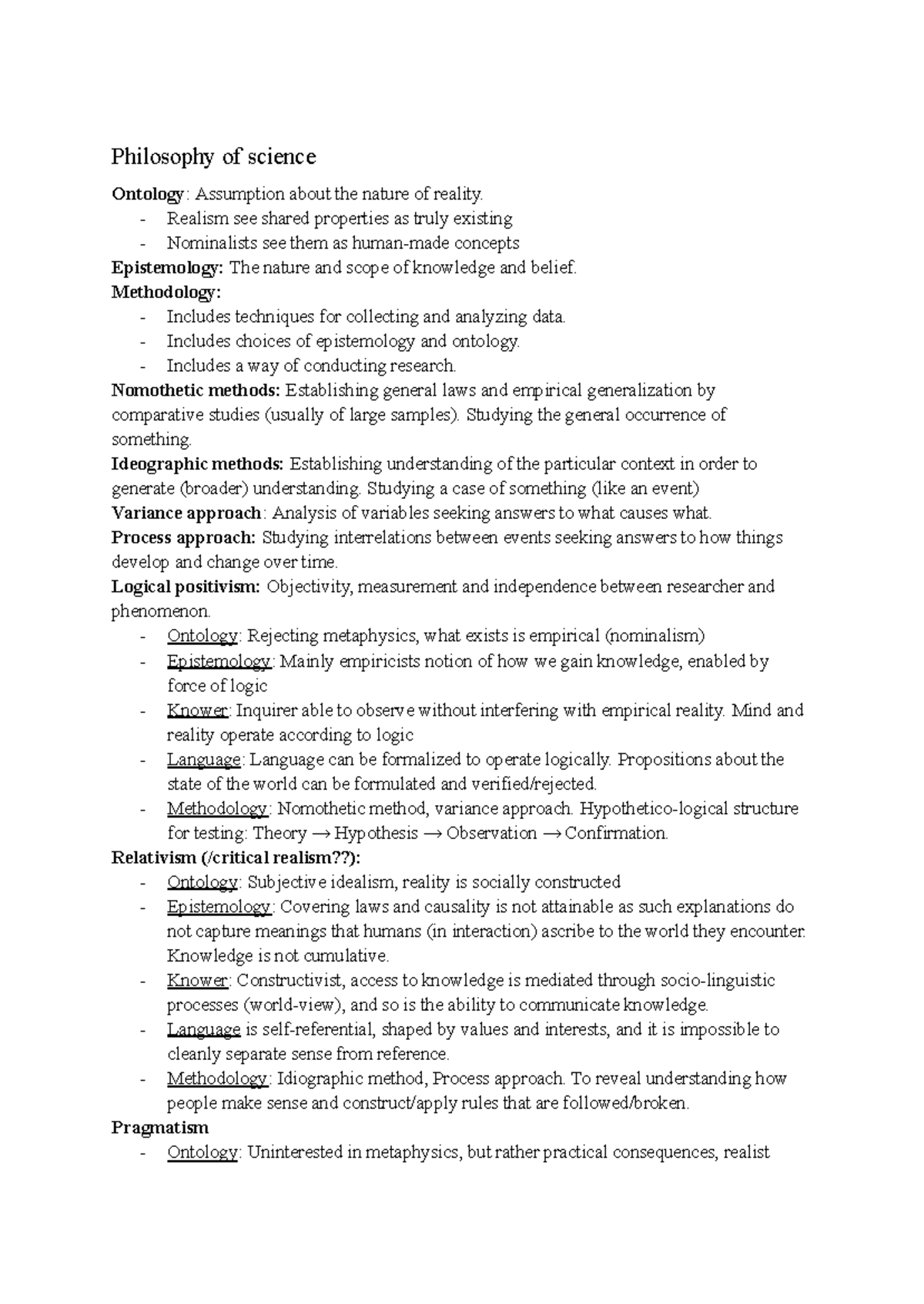 Philosophy of Science: Key Concepts and Methodologies (PHIL 101) - Studocu