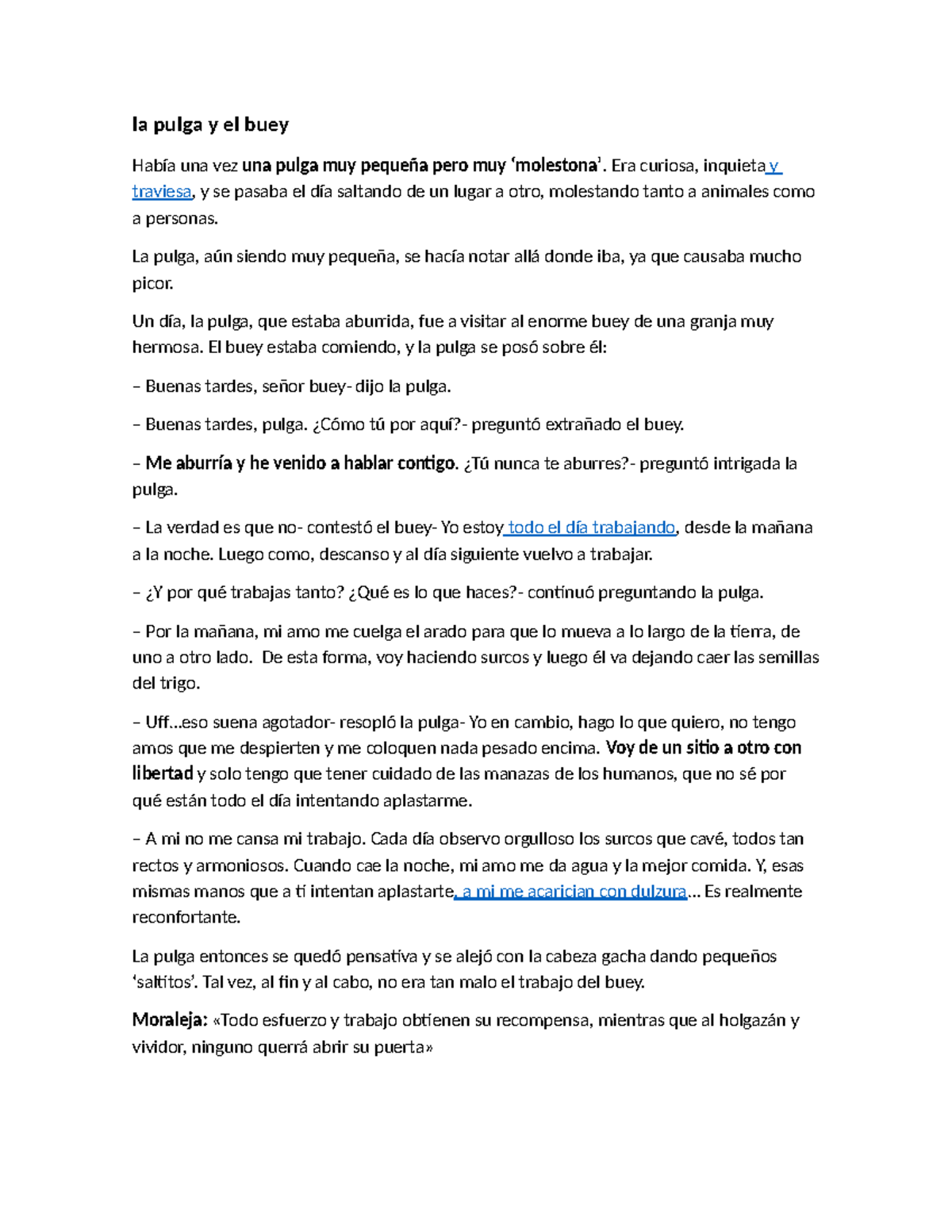 La pulga y el buey - Fábula con Moraleja - Studocu