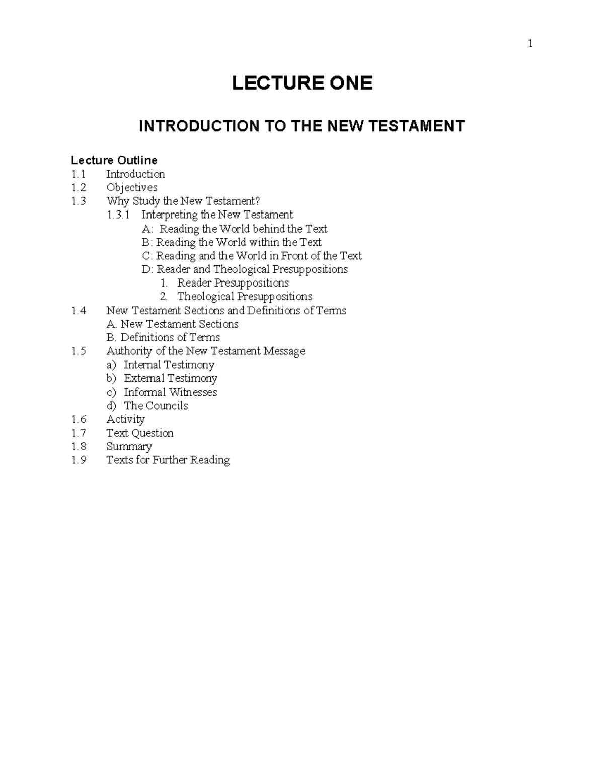 BIB 107: Lecture Notes on New Testament Introduction (Sept 2022) - Studocu