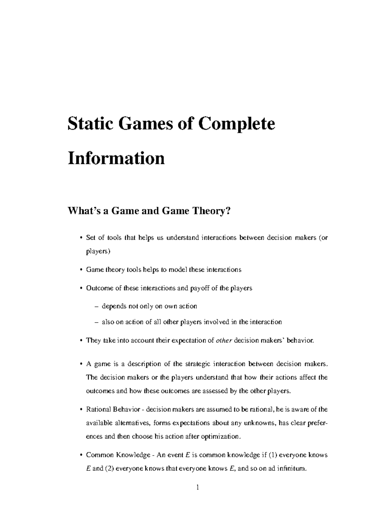 Static Games Complete Information - Static Games of Complete ...