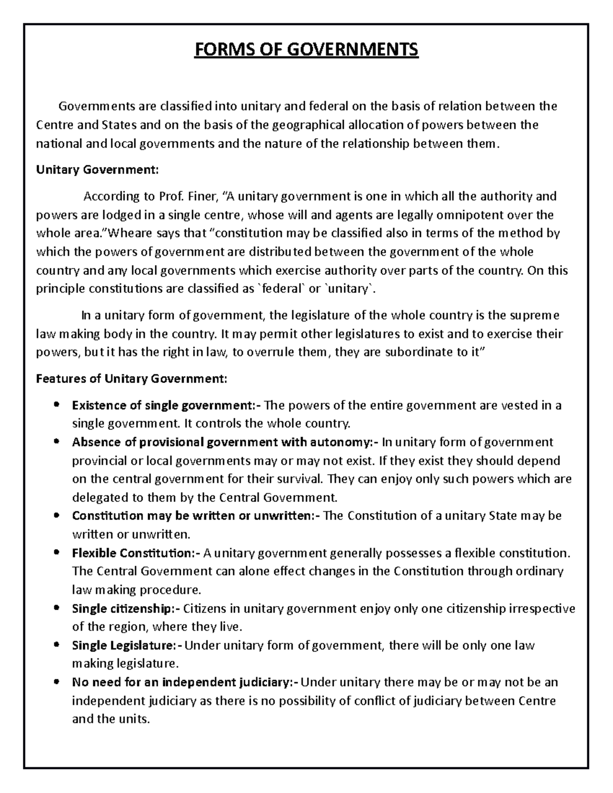 Forms OF Governments - political science - FORMS OF GOVERNMENTS ...