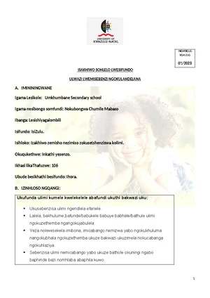 2025 GR.9 Final Exam Isizulu HL Lesson Plans for Zululand District ...