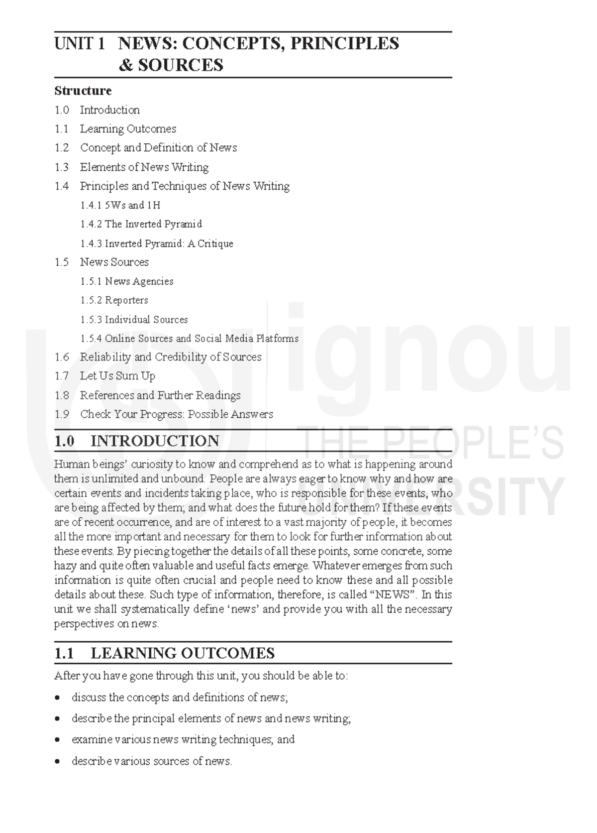 Unit-1 MST 1142: Elements and Principles of News Writing - Studocu