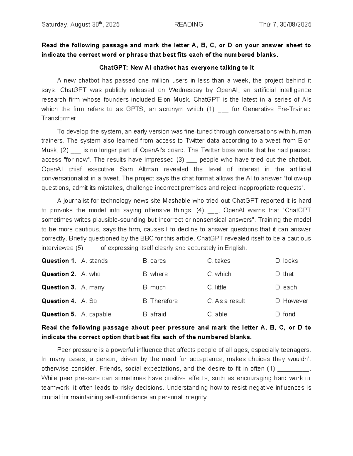 3008 READING: Understanding Peer Pressure and ChatGPT - Studocu