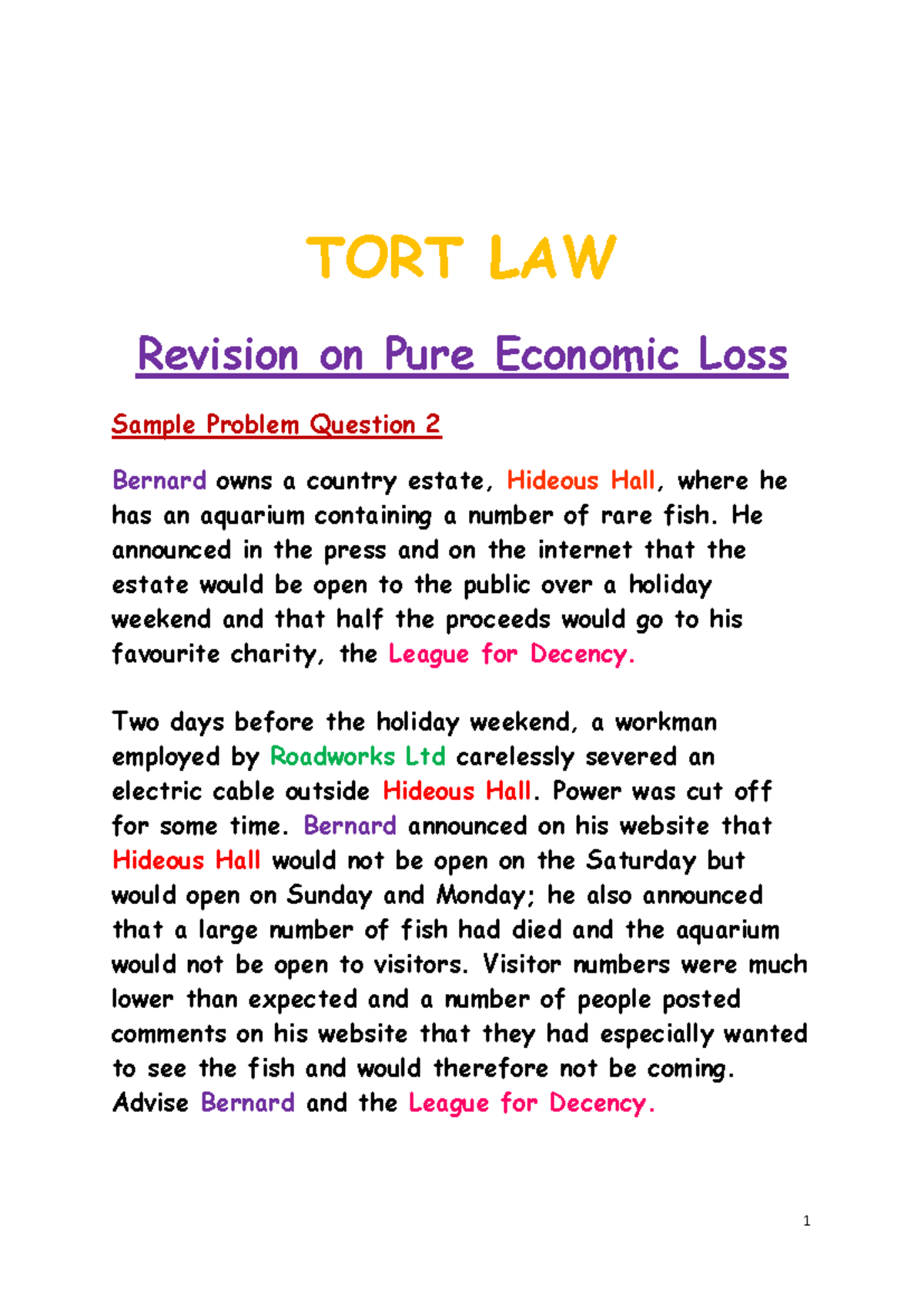 Answer Guide for PURE Economic LOSS in Tort Law Cases - Studocu