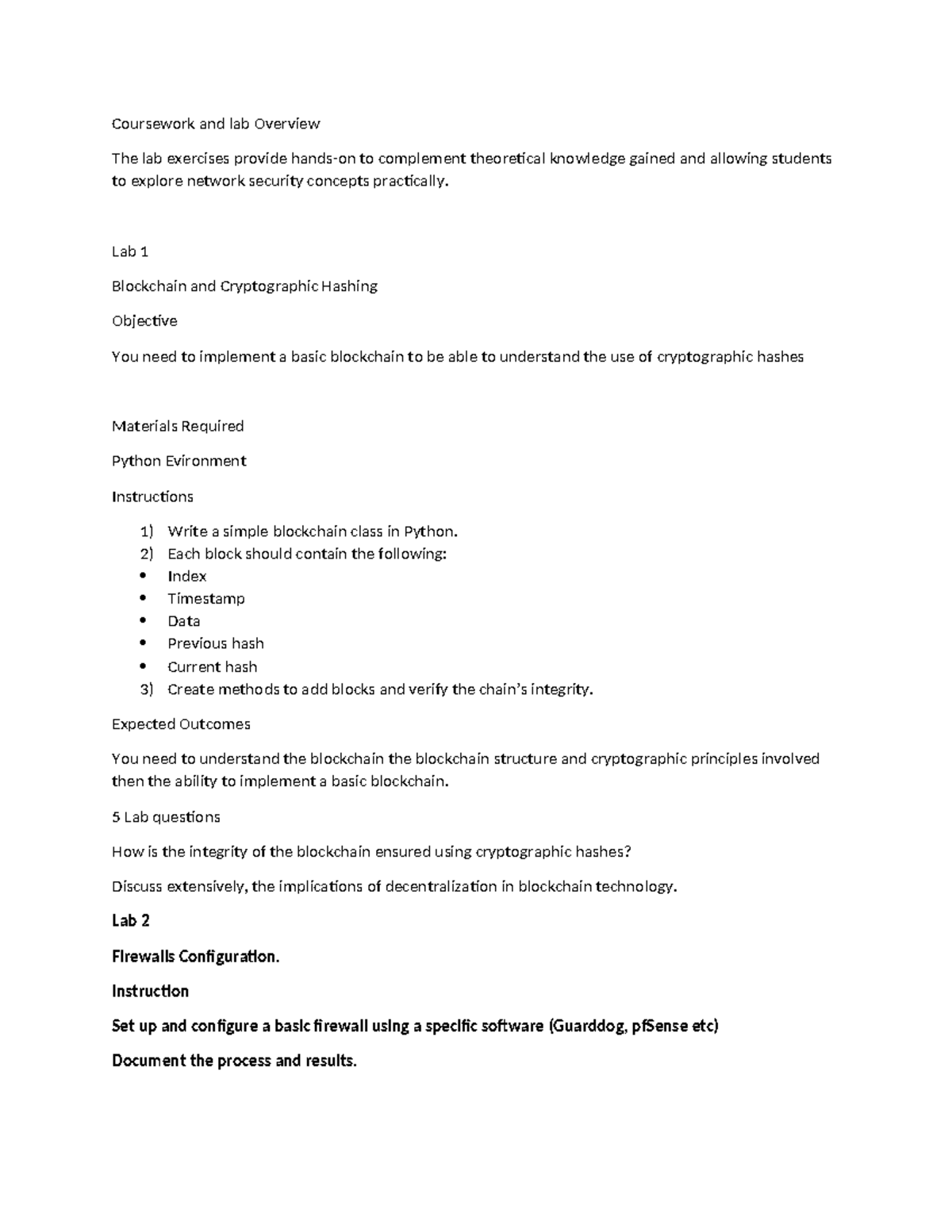 TCS 407 Lab Overview: Blockchain & Firewall Configuration 2024-2025 ...