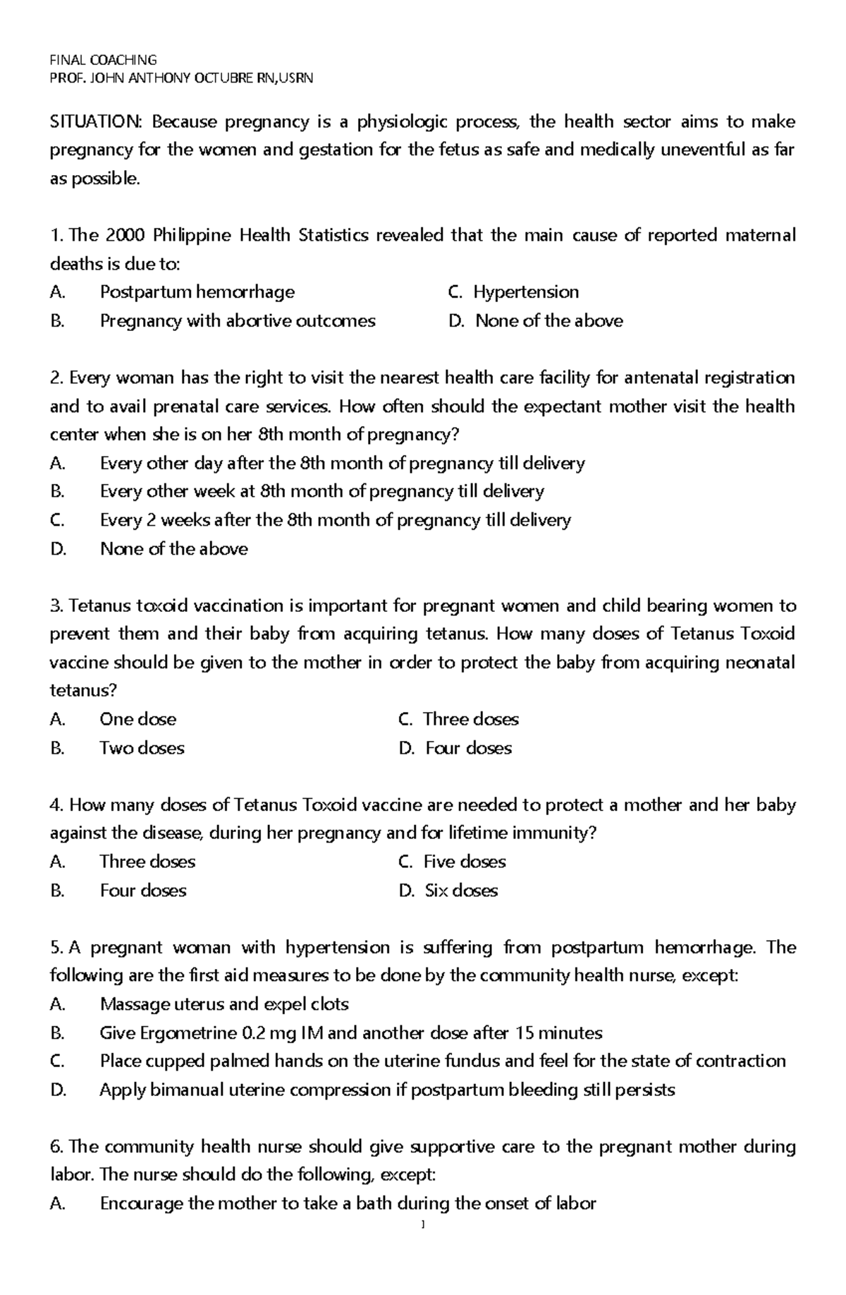 Pedia - NLE Final Coaching Practice Test Preparation Guide - Studocu