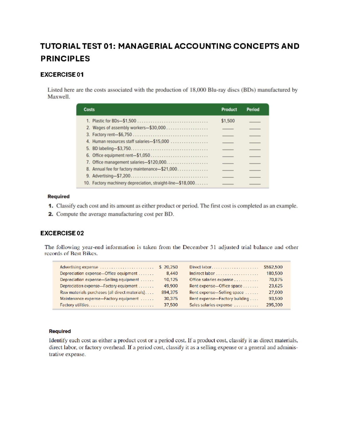 Tutorial 1 chapter 1 - TUTORIAL TEST 01: MANAGERIAL ACCOUNTING CONCEPTS ...