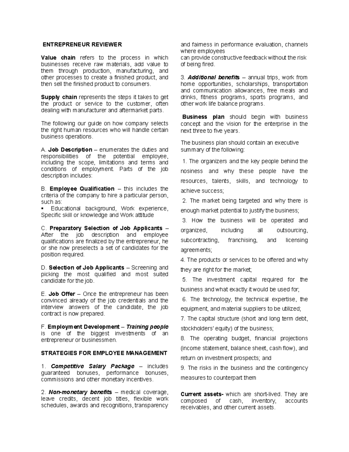 ENTREPRENEUR REVIEWER: Value Chain & Employee Management Strategies ...