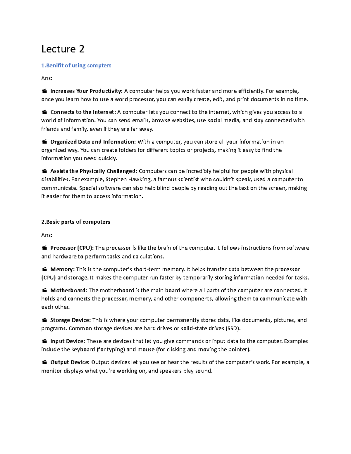 CIS 101 Lecture 2: Benefits, Components, and Applications of Computers - Studocu