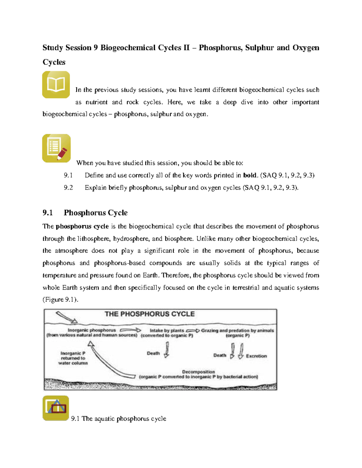 BTN222 Study Session 9: Biogeochemical Cycles II - P, S, and O Cycles ...