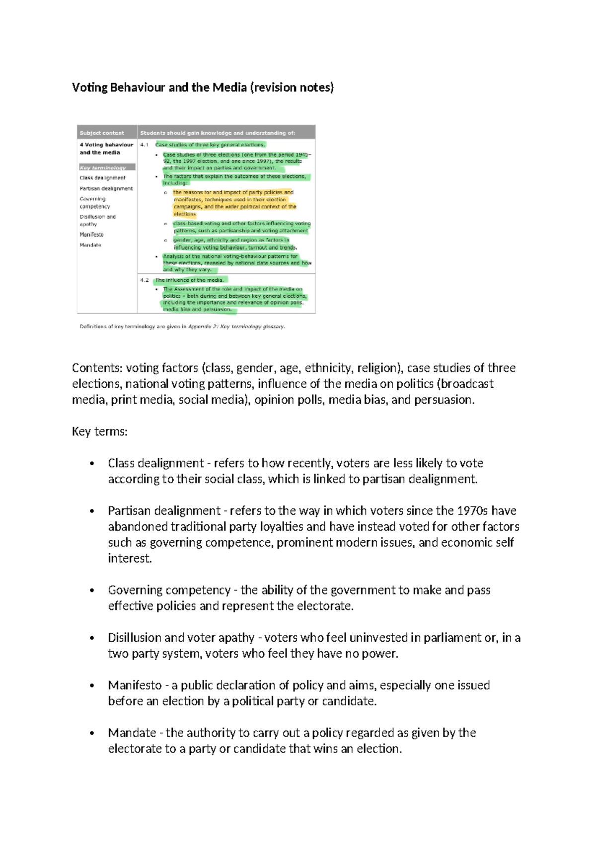 Voting Behaviour and Media Influence: Revision Notes (POL101) - Studocu