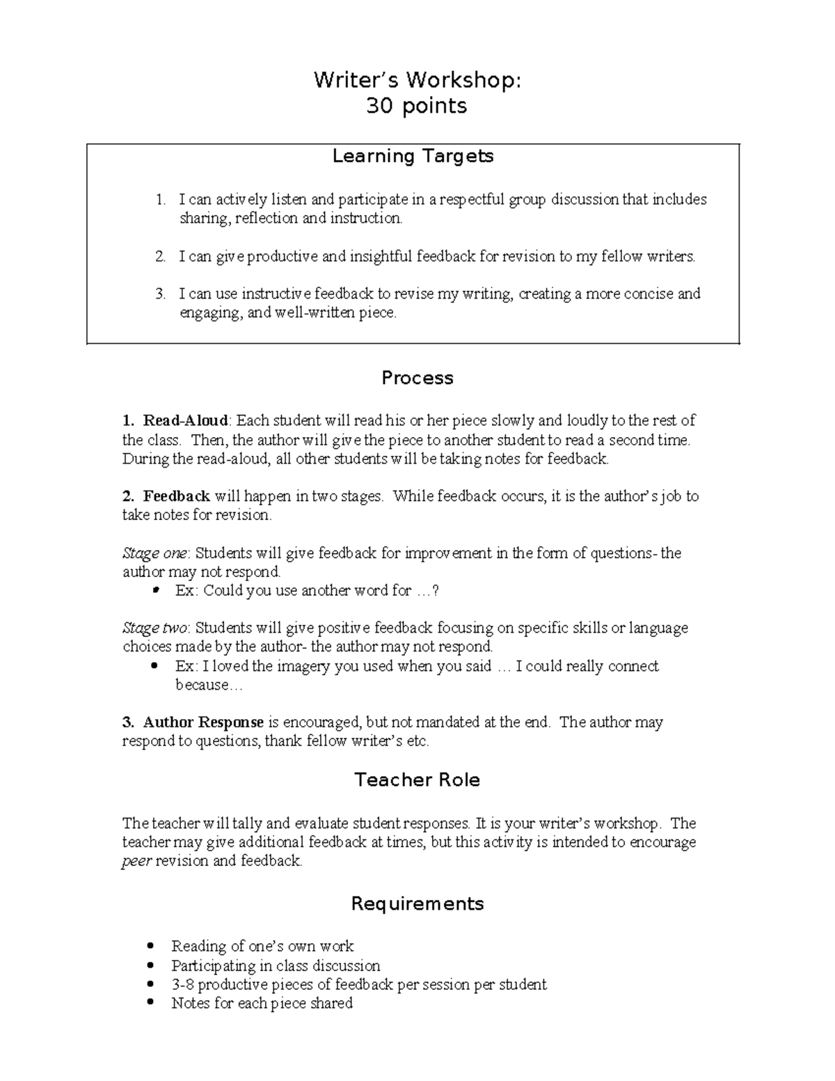 Writer's Workshop: 30 Points on Peer Feedback & Revision Techniques ...