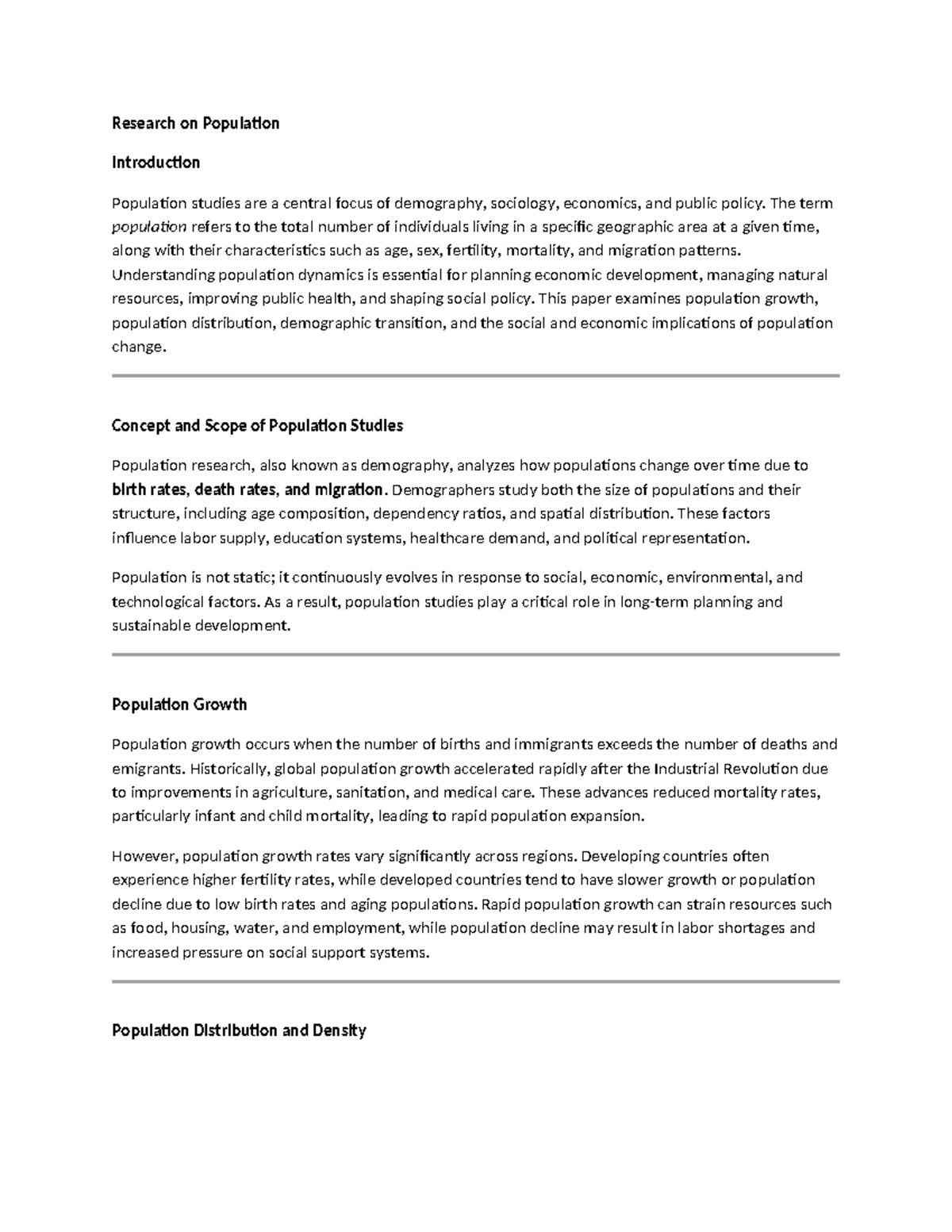 Population Studies: Dynamics, Growth, and Implications - Studocu