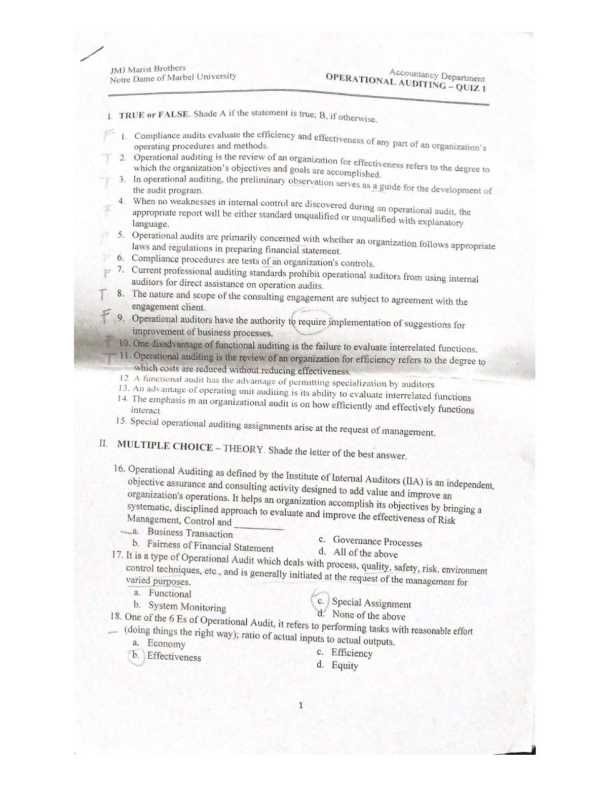 Operational Management Q1M: True/False & Multiple Choice Questions - Studocu