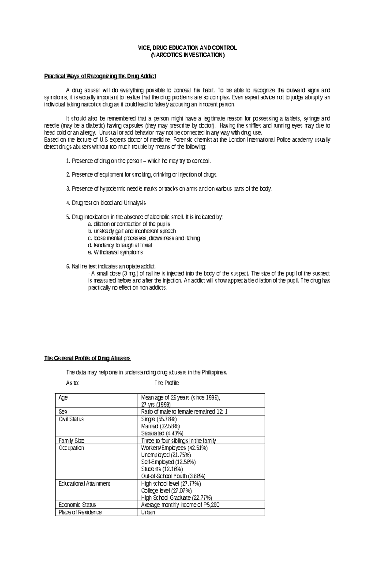 DRUG-EDUCATION-AND-CONTROL (NARCOTICS INVESTIGATION) Final Handout ...