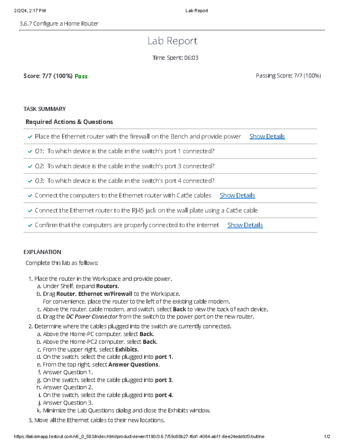 Lab Report: 3.6.7 Configuration of a Home Router Setup - Studocu