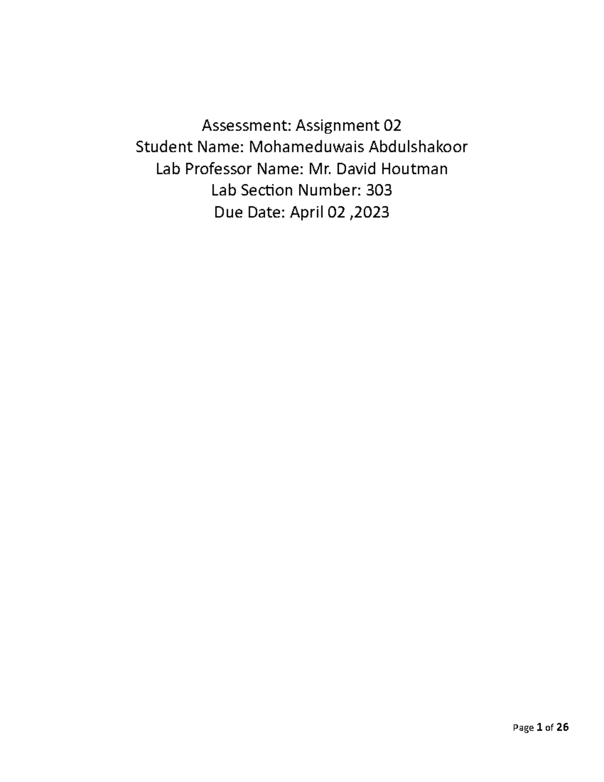 CST8116 Assignment 2 Submission Template (23W) - Assessment: Assignment ...