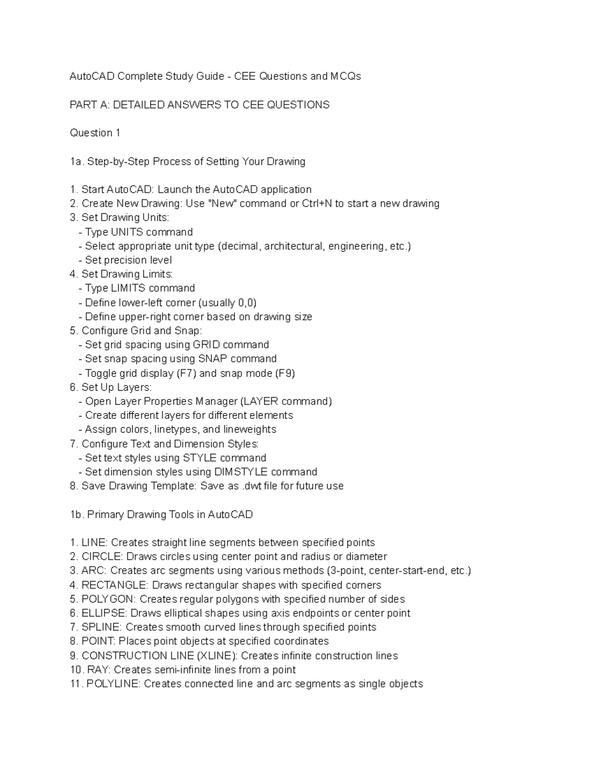 AutoCAD Complete Study Guide CEE: Detailed Answers & MCQs - Studocu