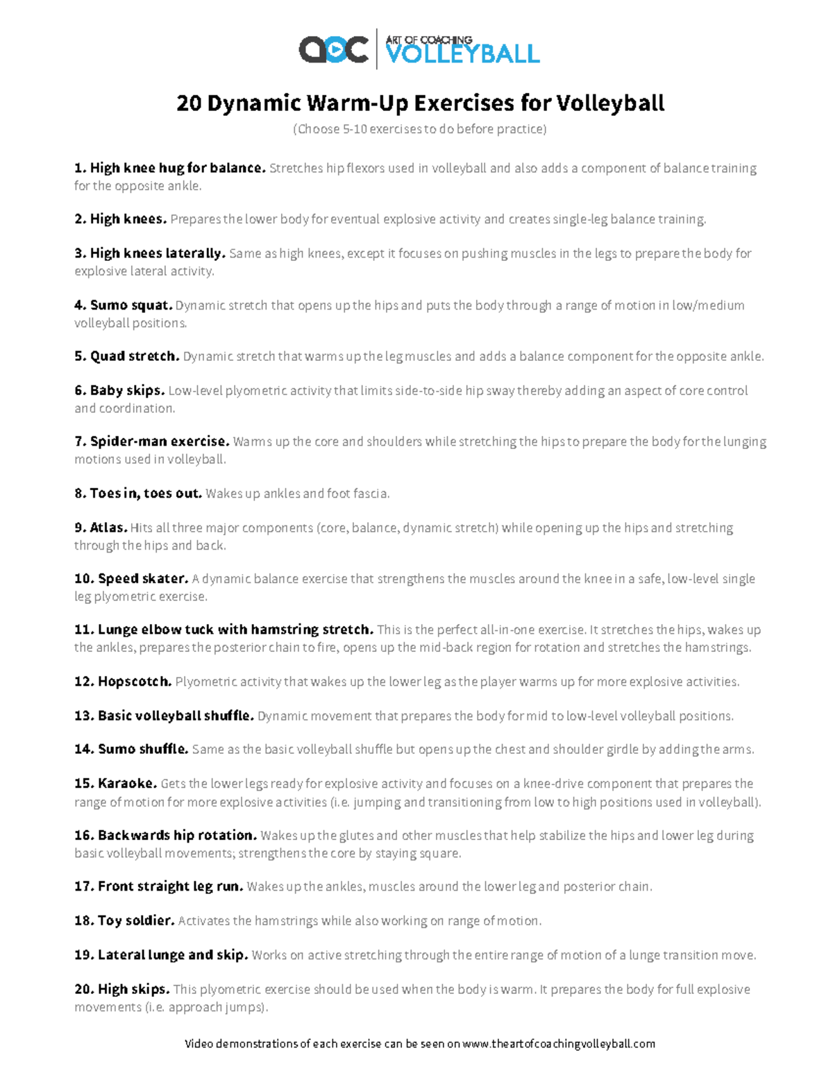 20 Dynamic Warm-Up Exercises for Volleyball Training (VB101) - Studocu