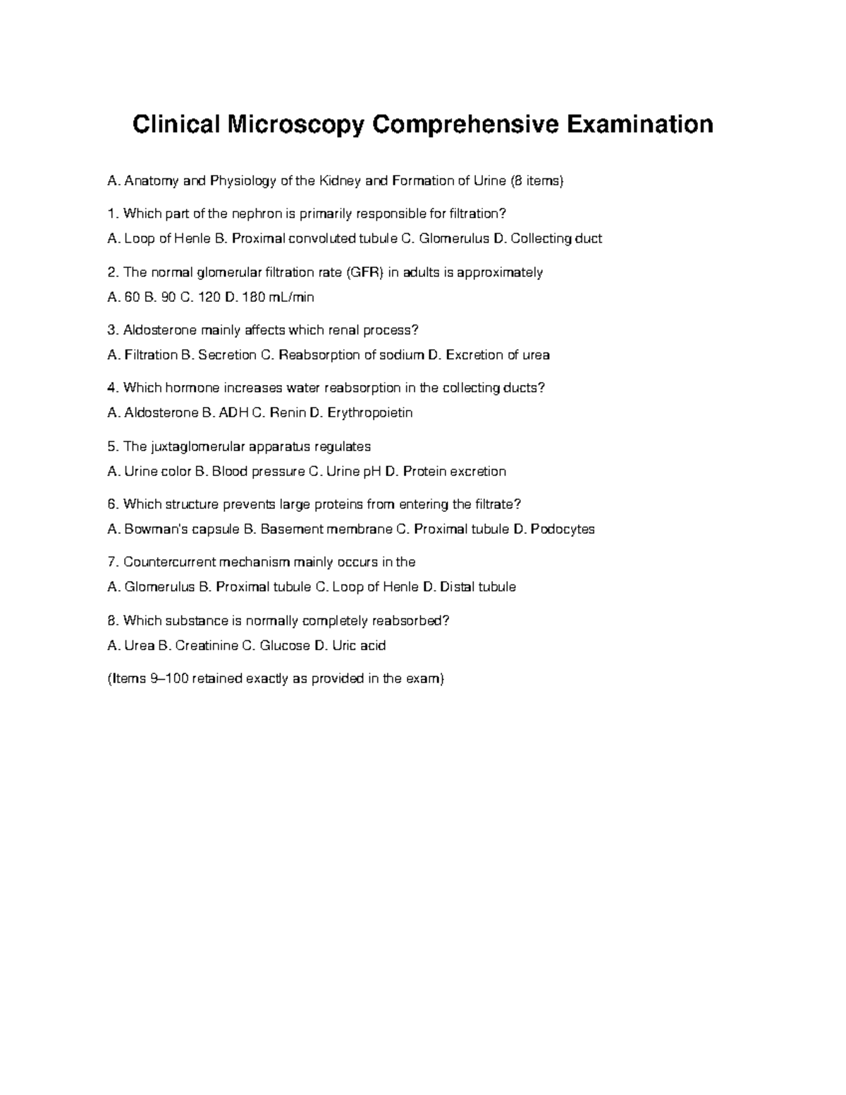 Clinical Microscopy Comprehensive Exam: Kidney Anatomy & Urine ...
