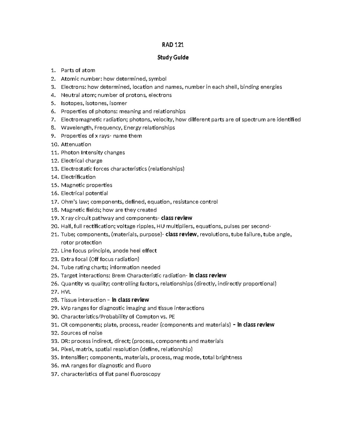 RAD 121 Study Guide: Atomic Structure and X-Ray Fundamentals - RAD 121 ...