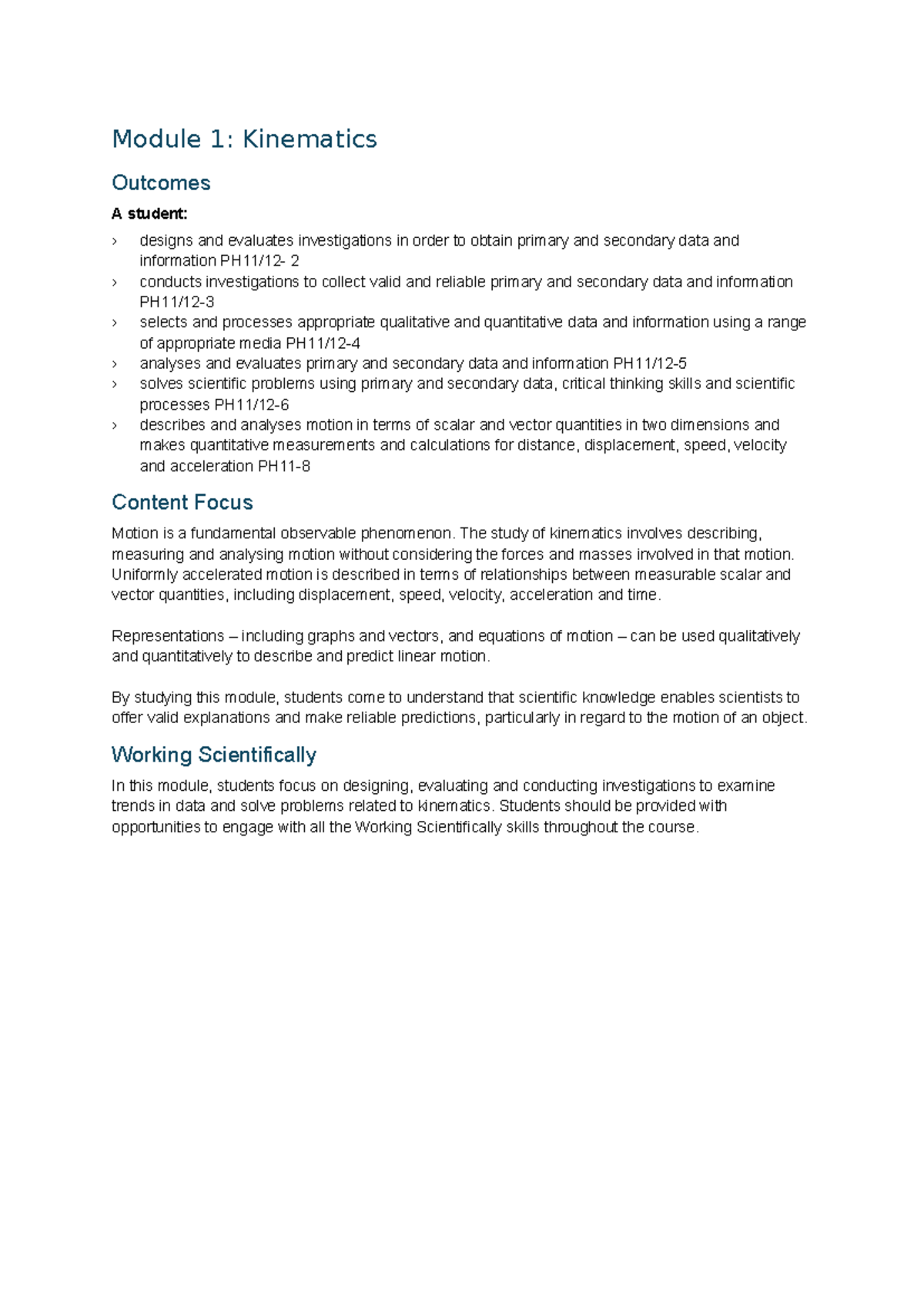 Y11 Physics Module 1: Kinematics Key Outcomes & Concepts - Studocu
