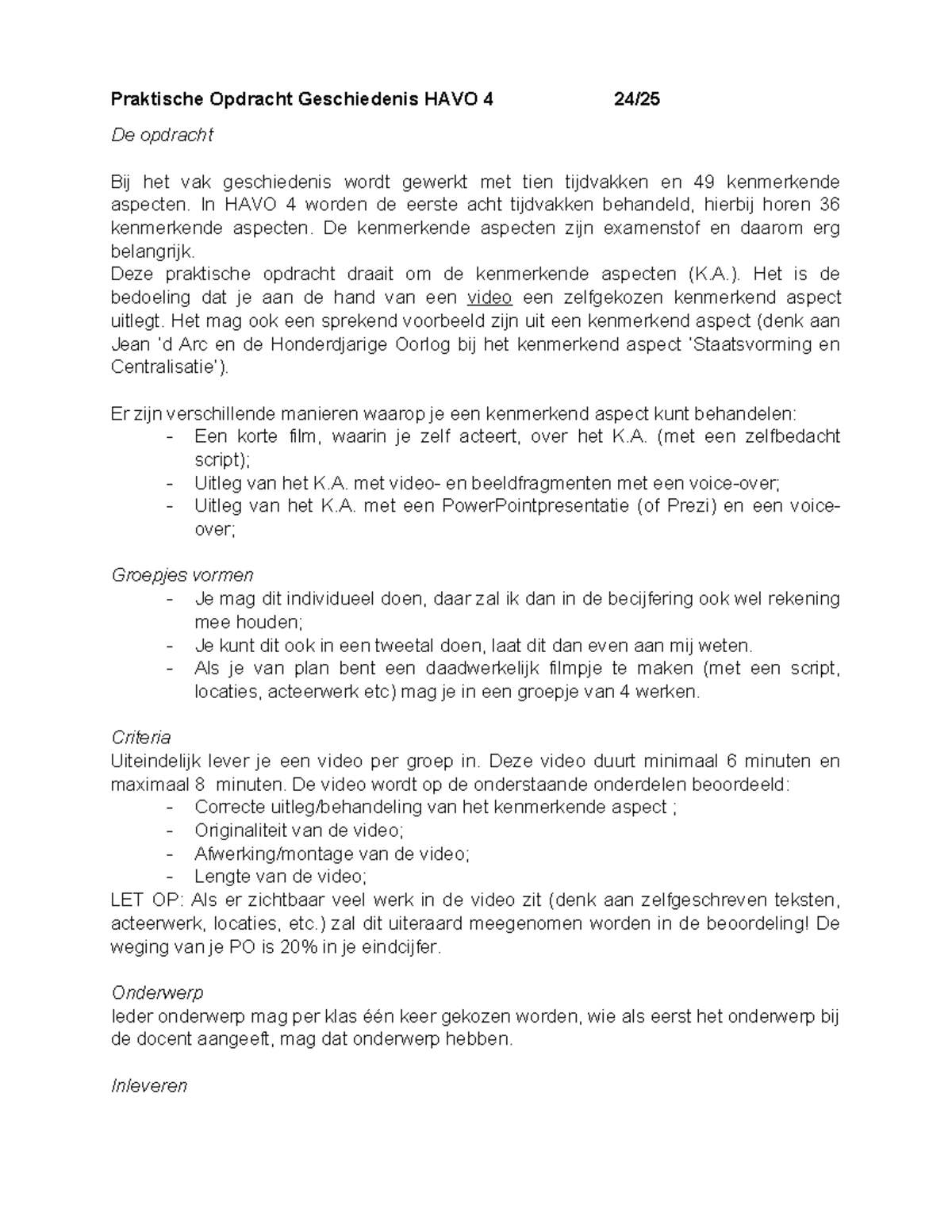 Praktische Opdracht Geschiedenis HAVO 4: Kenmerkende Aspecten Uitleg ...