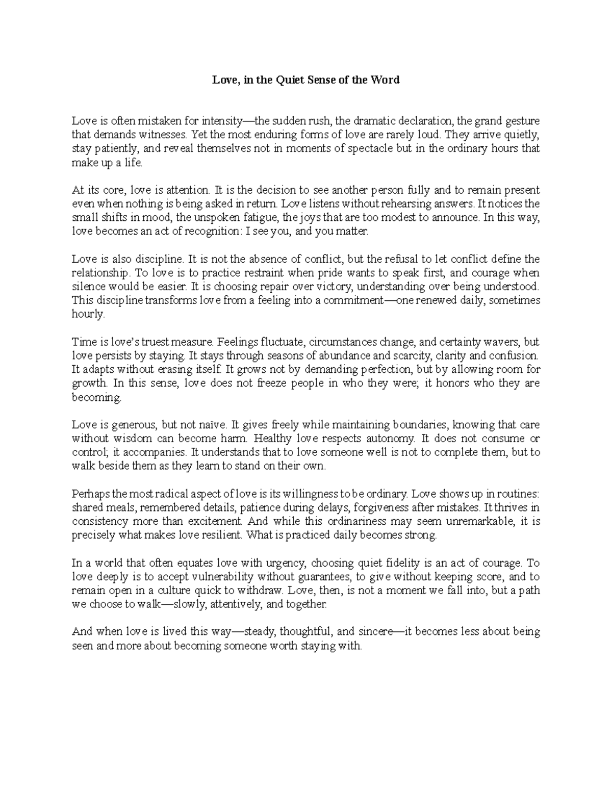 Love: The Quiet Strength in Everyday Connections - Studocu